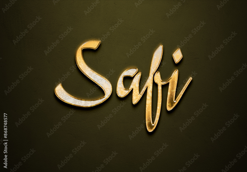 Old gold text effect of Arabic name Safi with 3D glossy style Mockup ...