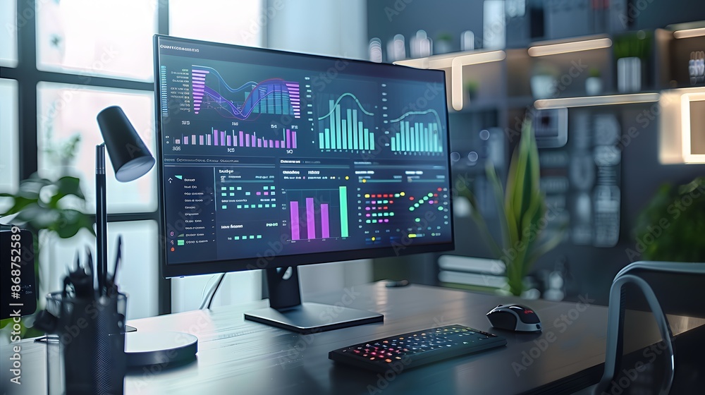 A business dashboard with real-time data analytics displayed on a sleek ...