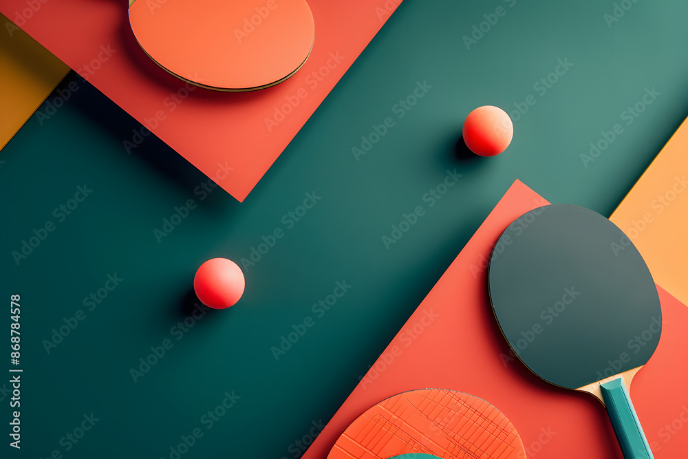 vibrant illustration of Ping Pong rackets and ball background. World ...