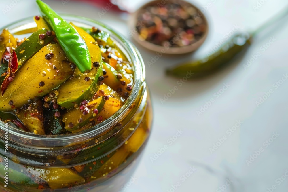 Mango pickle also known as achar made with raw green mangoes and Indian ...