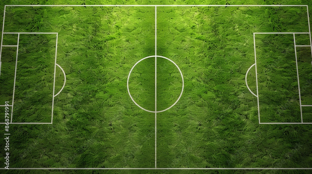Realistic top view of a soccer field background with grass texture ...