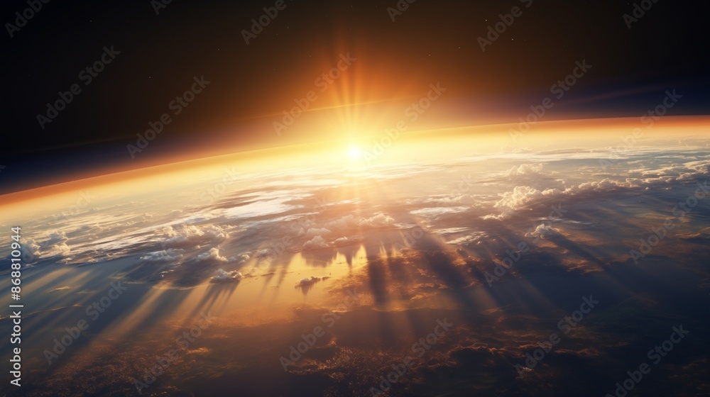 Inspiring view of sunrise as seen from Earth's orbit in space. This ...