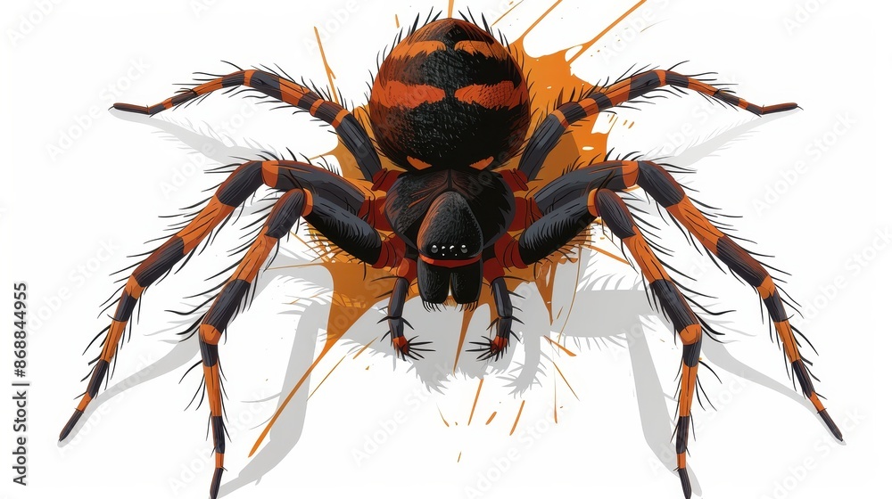 An artistic illustration depicting a vivid and detailed tarantula ...
