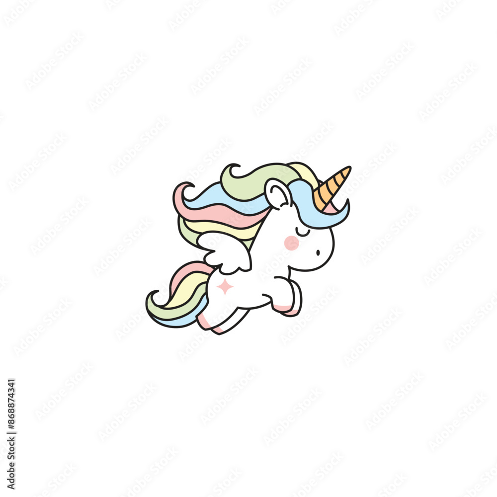Cute unicorn flying cartoon, vector illustration Stock Vector | Adobe Stock