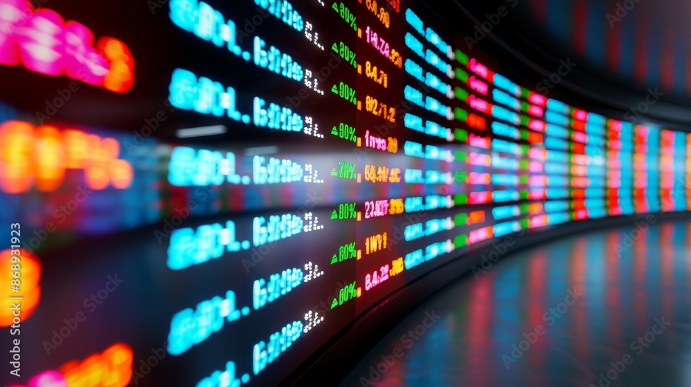 abstract stock market display with numbers and data on a curved led ...