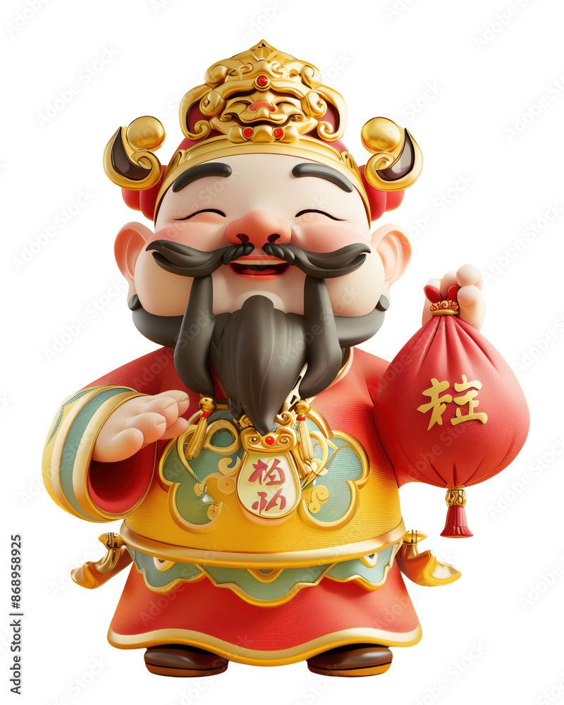PNG of The Chinese God of Wealth holds a Money bag in his hand Stock ...