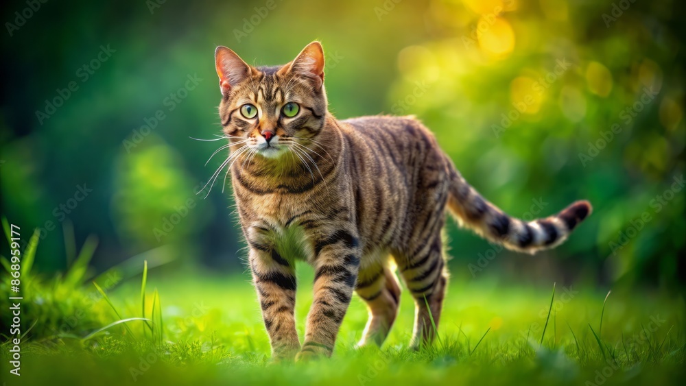 Majestic solo feline predator strides confidently in an endless loop ...