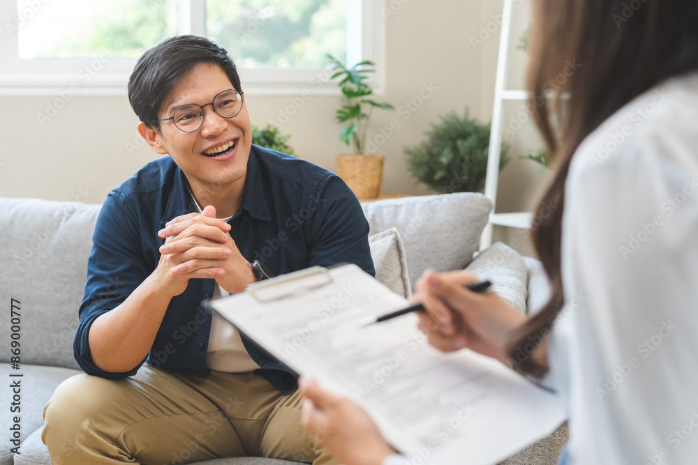 Psychology, depression. smile asian young male, man patient mental ...