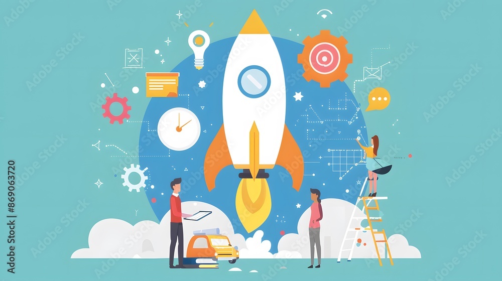 Entrepreneurial team planning a product launch campaign., clean ...