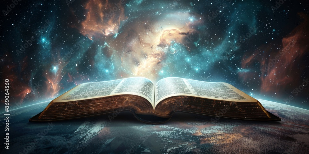 Ilustración de Stock Concept Art of God's Word with an Open Bible Above ...