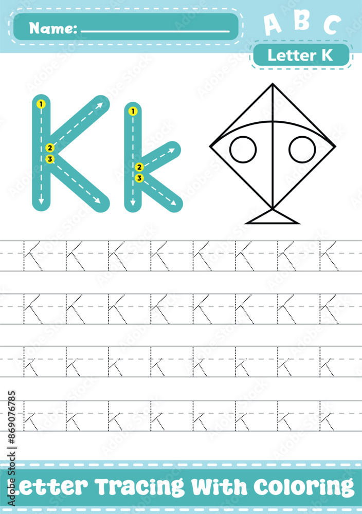 Vektor Letter K Uppercase Lowercase Tracing Worksheet with Coloring ...