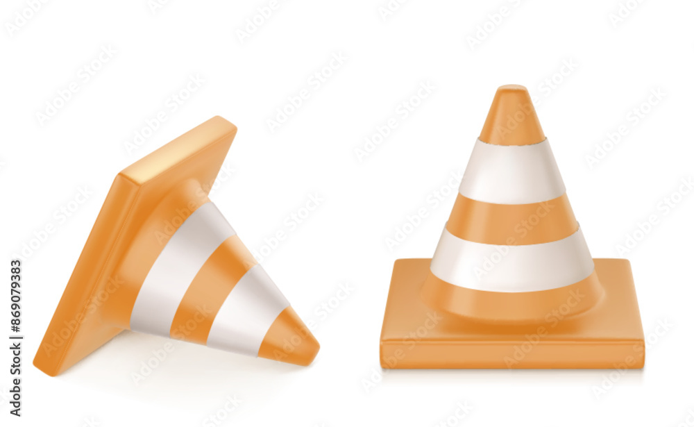 Road construction cone standing and lying. Realistic 3d vector ...