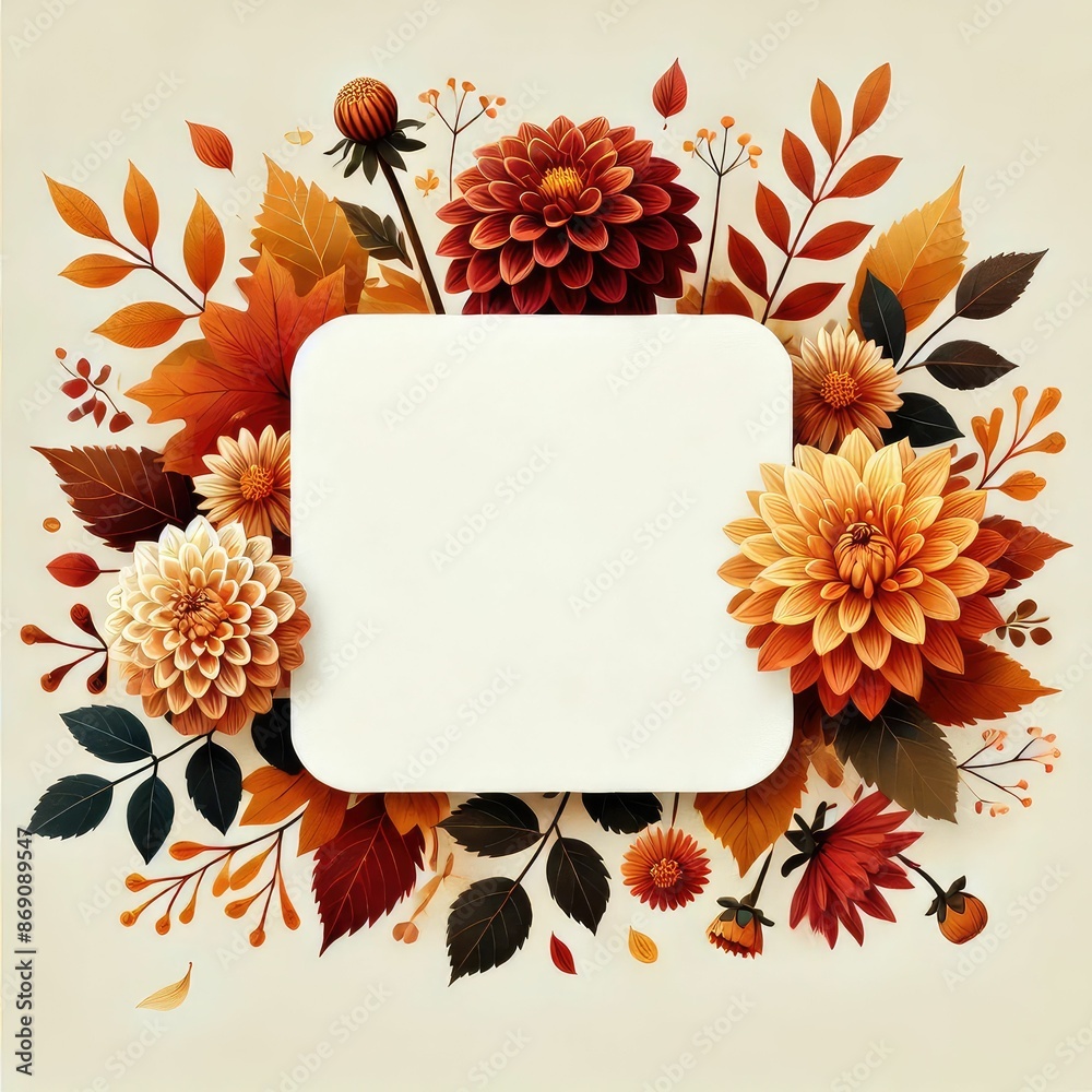 autumn flower theme. blank label clipart with space for adding text or ...