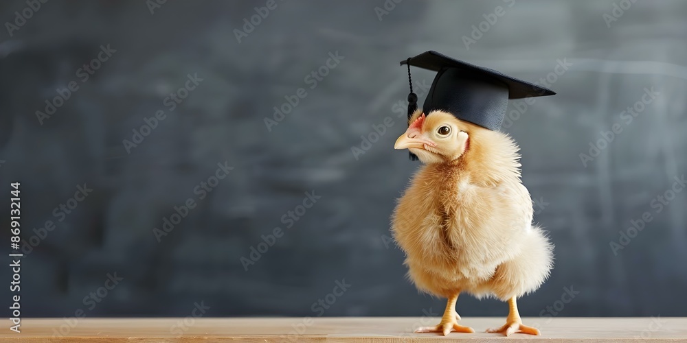 Comical and whimsical image of a chicken wearing a graduation cap in a ...