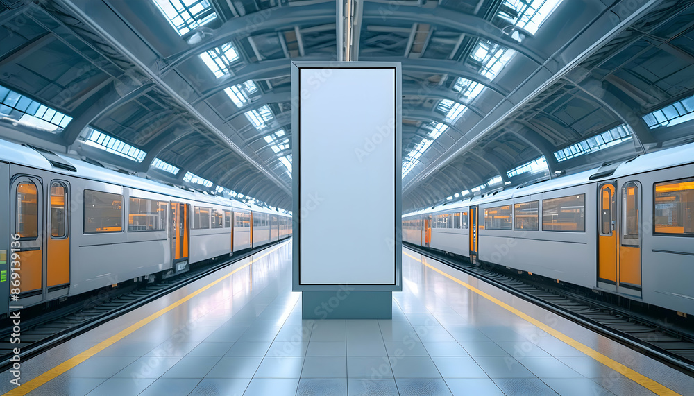 subway train station empty sign board Blank advertising display on a ...