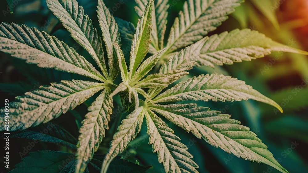 Stock-Foto „Cannabis mildew disease, close up of cannabis leaf, Powdery ...