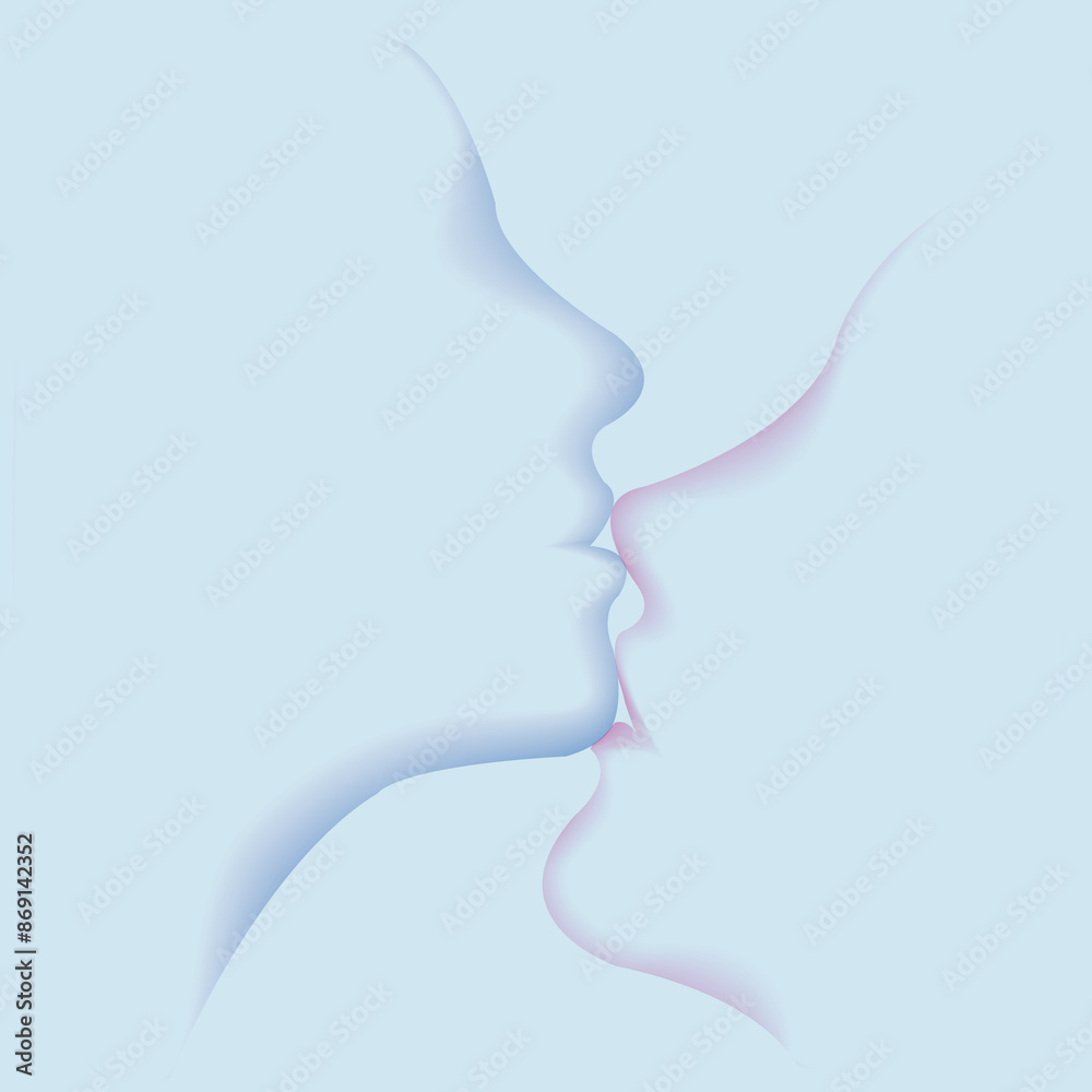 Paper cut style. couple, kiss, romance, love, man, relationship ...