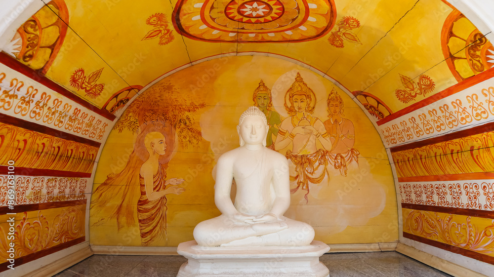 Statue of Lord Buddha and Ancient Paintings Behind, Thuparama Vihara ...