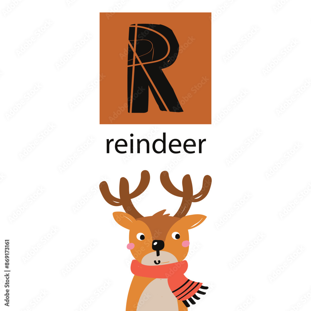 Animal alphabet letters. Cute baby animal letter R with reindeer ...