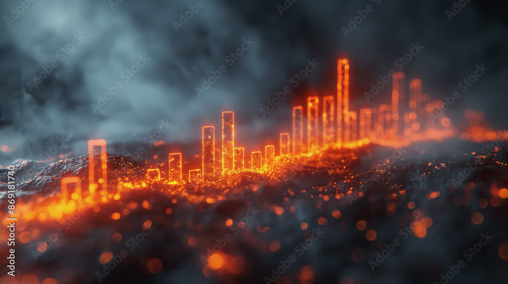 smoke and fire backgrounds overlaid with dynamic stock graph curves for ...