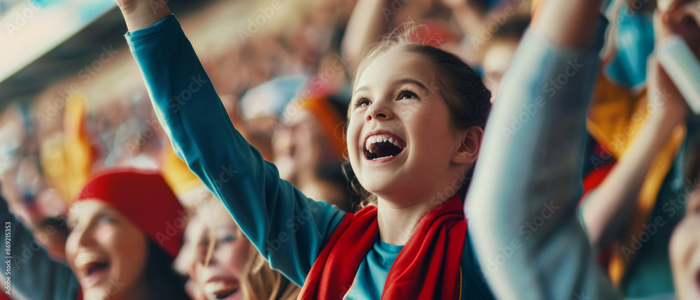 Members of extended family with kids cheering for their sports team ...