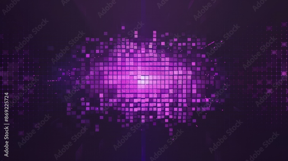 The background video screen uses purple abstract pixel texture ...