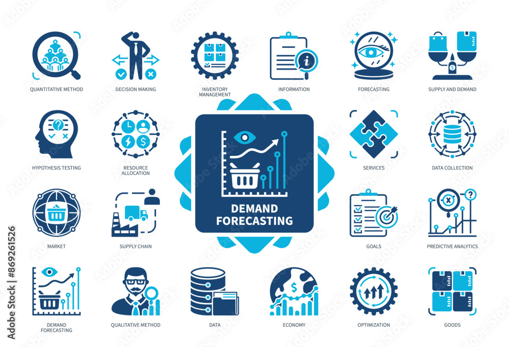 Demand Forecasting icon set. Information, Data Collection, Optimization ...