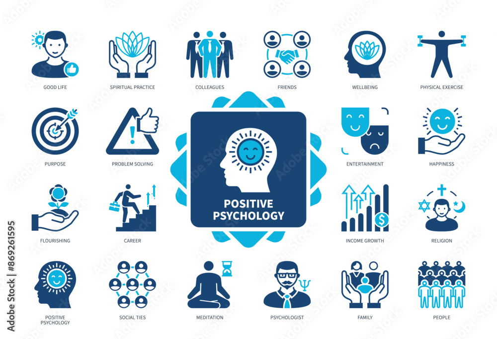 Positive Psychology icon set. Good Life, Flourishing, Psychologist ...