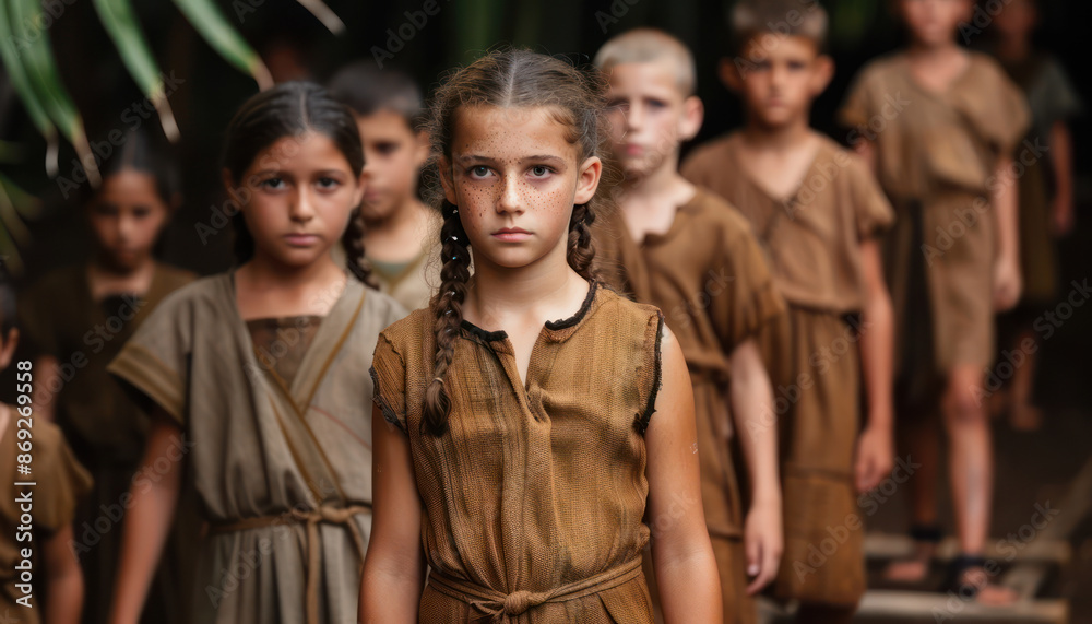 Stock-Foto „Children Playing Out Scenes From the Exodus Story A Playful ...