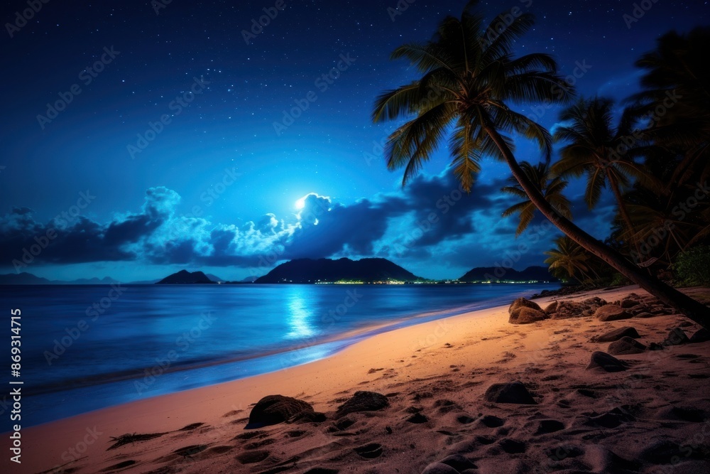Sandy tropical beach night land landscape. Stock Illustration | Adobe Stock