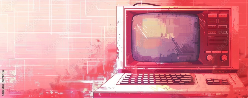 Retro white and red background with pixel art textures and vintage ...