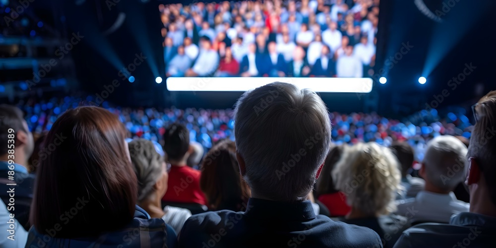 Illustration Stock Election night watch party with cheering crowd big ...