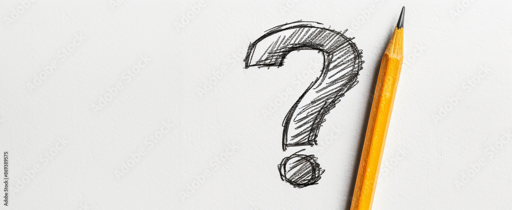 Pencil sketch of a question mark on white background. Asking questions ...