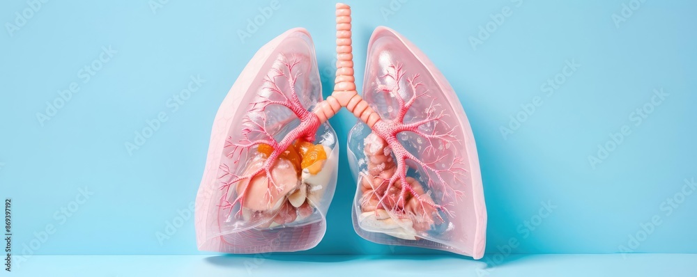 Cross-section of the lungs showing respiratory zones and alveoli ...