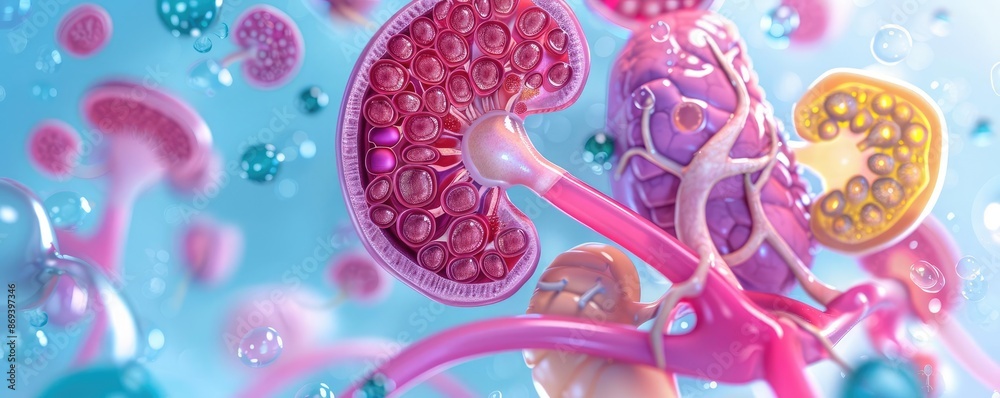 ภาพประกอบ Stock Detailed cutaway of the kidneys, showing internal ...
