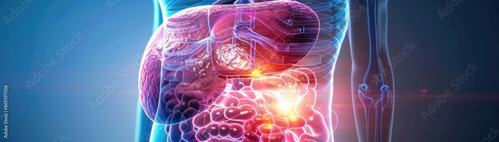 Detailed illustration of the human liver, focusing on detoxification ...