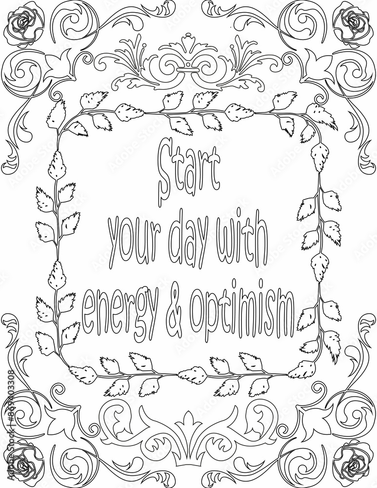 Printable floral coloring page for kids and adults with inspirational ...