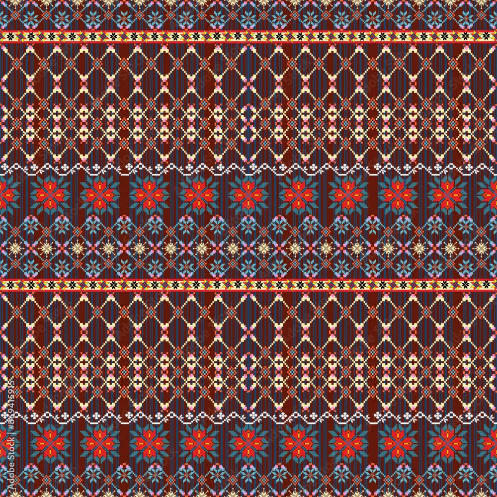 Traditional cloth pattern ethnic sarong Cross stitch pattern in ...