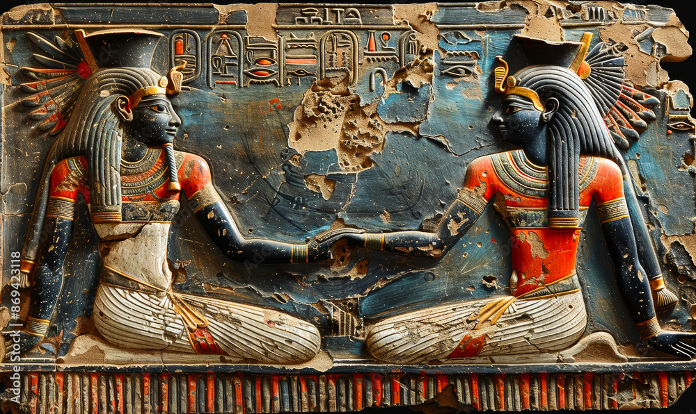 Ancient Egyptian Papyrus with Seated Figures in Traditional Attire ...