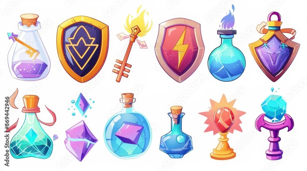 Game UI interface element icon modern set. Mobile gui design kit with ...