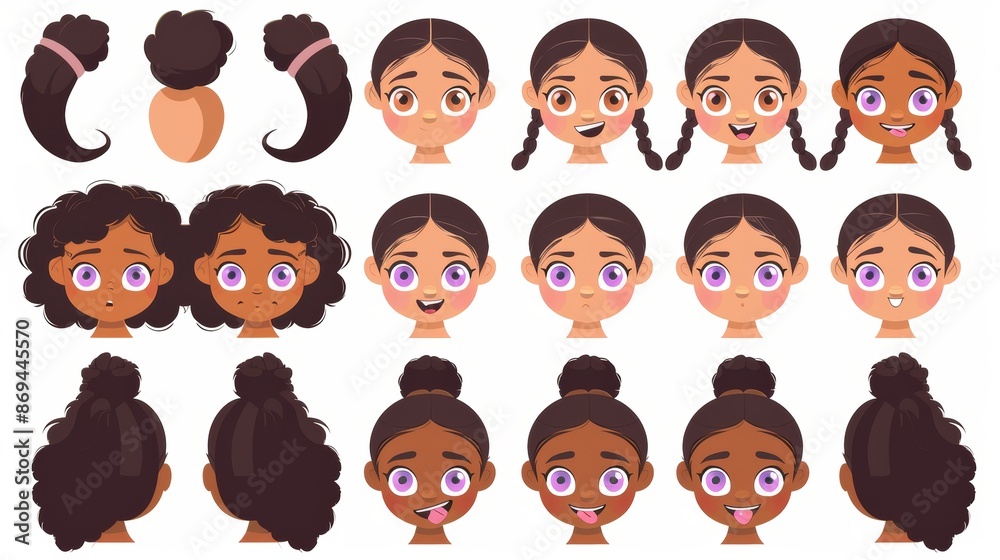 Face avatar set with hairstyle, mouth, eye, nose, and lips created by ...