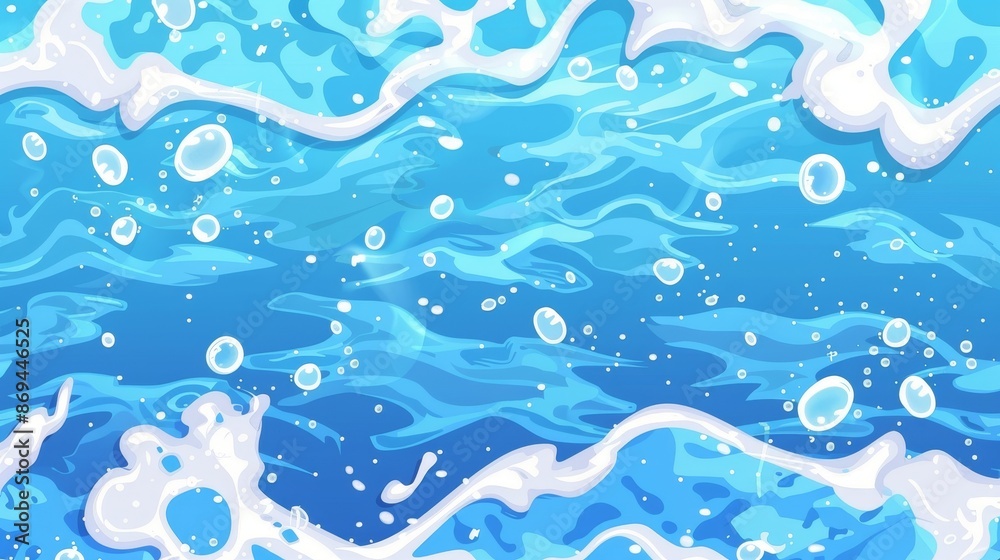 Coastal sea wave top view. Ocean foam water texture. 3D realistic ...