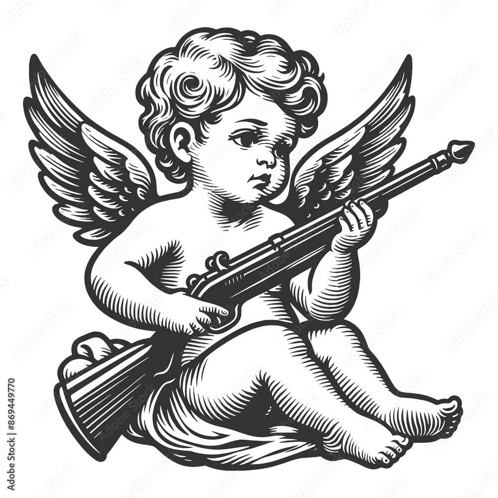 cherub holding a rifle, unique and thought-provoking design sketch ...
