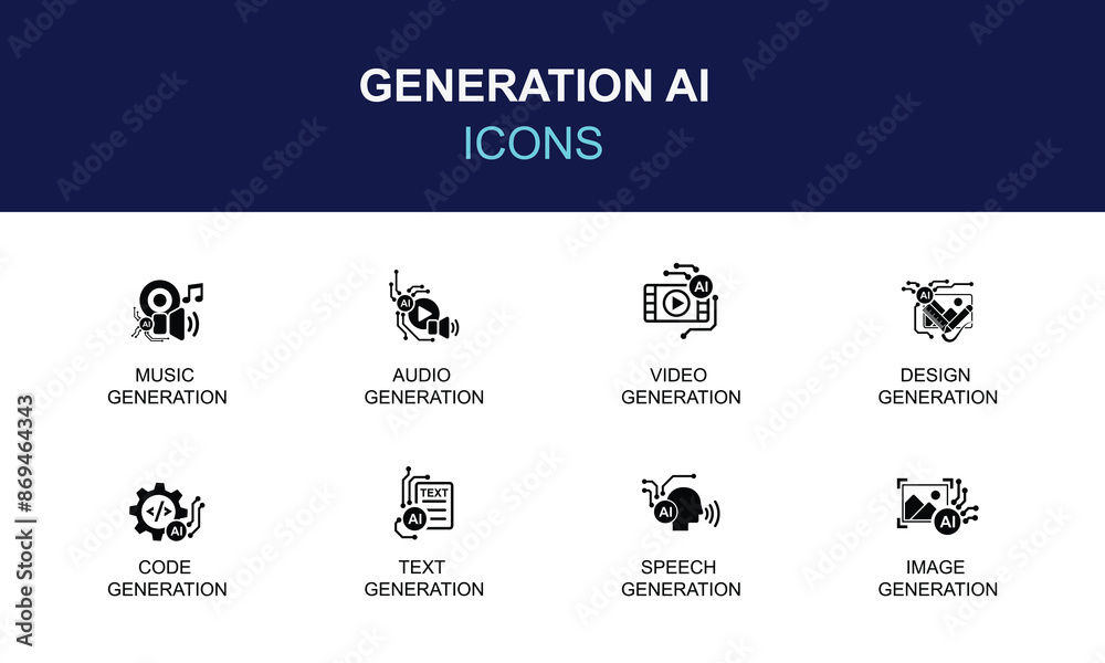 Generative AI technology isolated icons set. Set of artificial ...