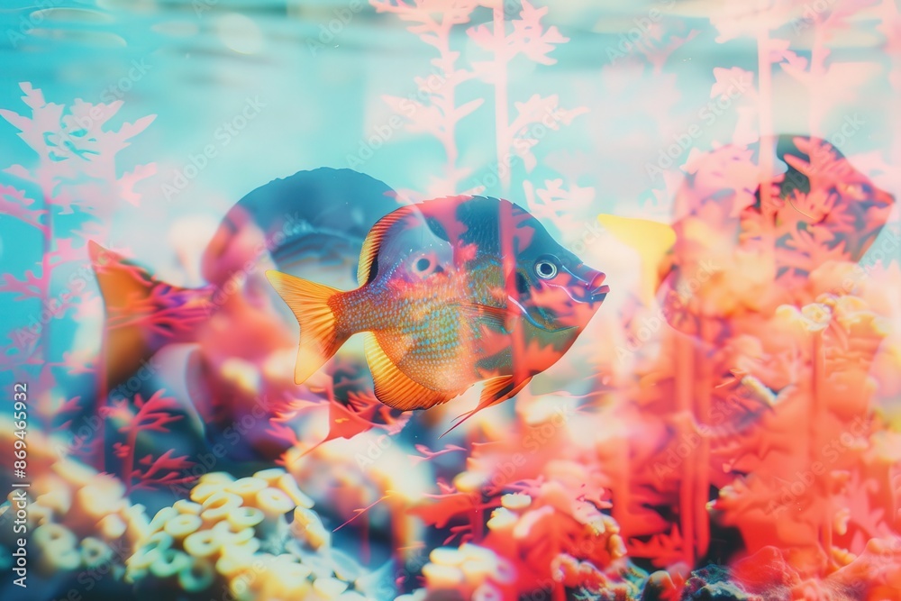 Colorful tropical fish swim among vibrant coral reefs in a serene ...