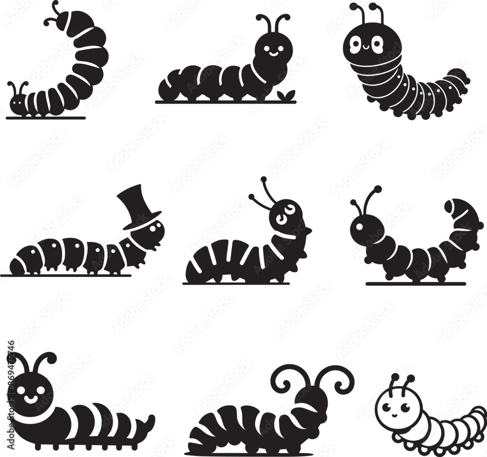 caterpillar set vector silhouette logo art Stock Vector | Adobe Stock