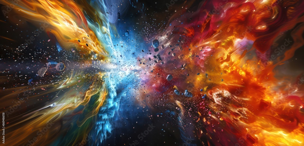 Artistic interpretation of the Big Bang, with explosive colors and ...