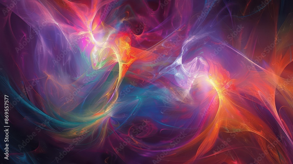abstract digital artwork depicting intertwining ribbons of light ...