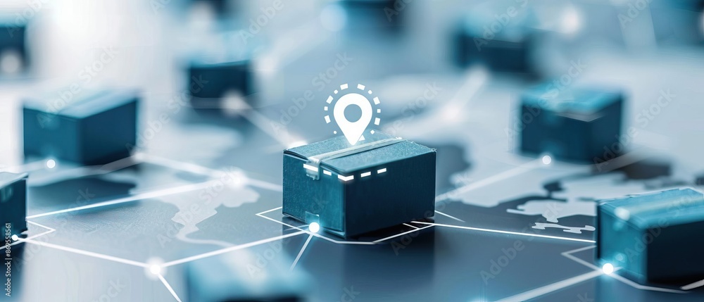 Global logistics concept with a centralized location pin on a map ...