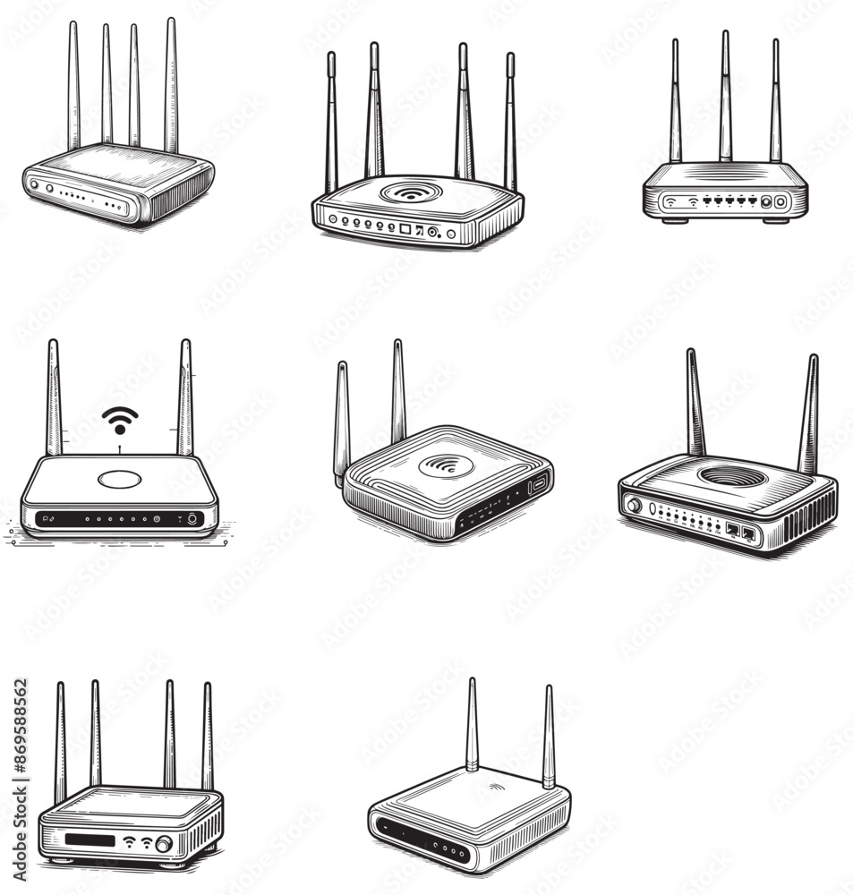Outline Drawing of a Wi-Fi Router: Clean and Focused Design, Adobe ...